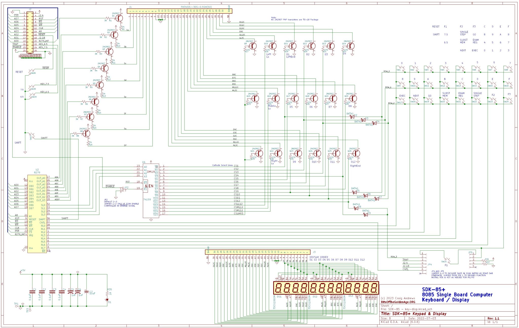 SDK-85+ Keypad/Display Schematic v1.1 » Bits Of The Golden Age