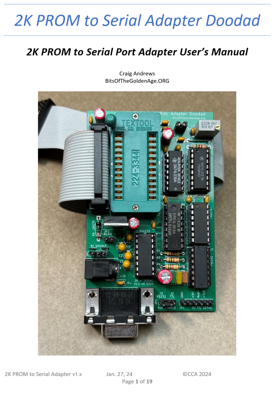 2K PROM to Serial Adapter Documentation » Bits Of The Golden Age